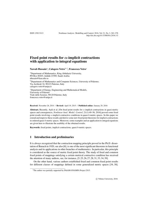Pdf Fixed Point Results For Alpha Implicit Contractions With Application To Integral Equations