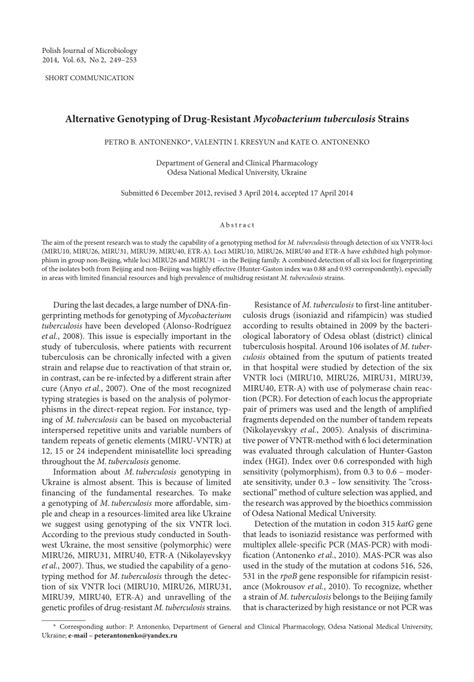 Pdf Alternative Genotyping Of Drug Resistant Mycobacterium Tuberculosis Strains