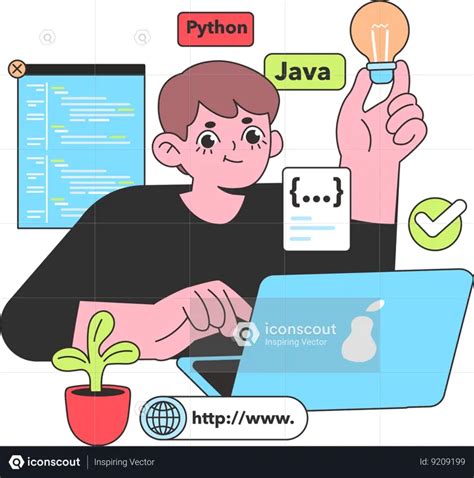 Male Web Developer Coding On Project Illustration Free Download