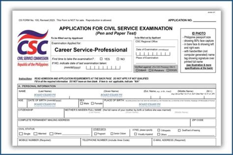 Free Download Civil Service Exam Application Form 100 Latest Revision Board Exams Ph