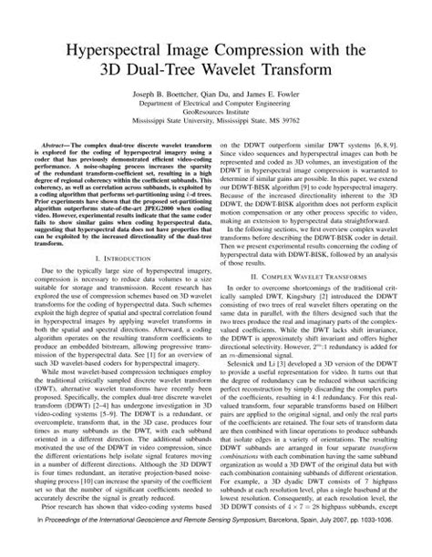 Hyperspectral Image Compression With The 3d Dual Tree Wavelet