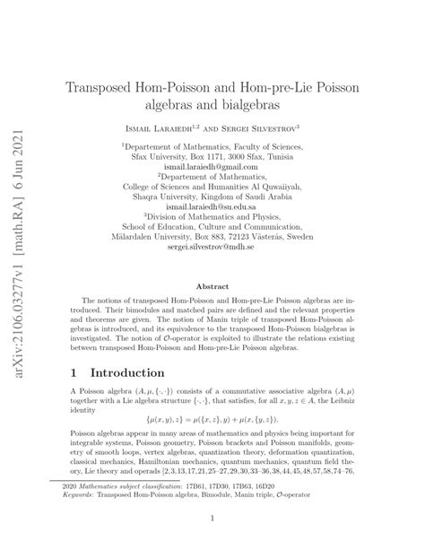 Pdf Transposed Hom Poisson And Hom Pre Lie Poisson Algebras And
