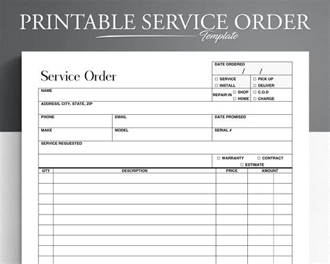 Printable Service Order Form Business Service Order Easy And Simple Service Order Form HVAC