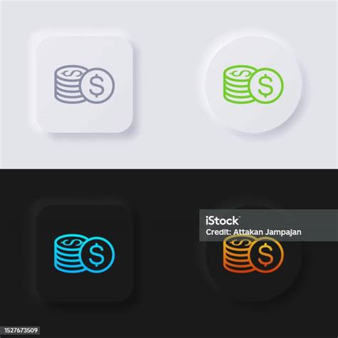머니 코인 아이콘 세트 웹 디자인 응용 프로그램 Ui 등을 위한 여러 가지 빛깔의 Neumorphism 버튼 소프트 Ui 디자인 버튼 벡터 3차원 형태에 대한 스톡 벡터