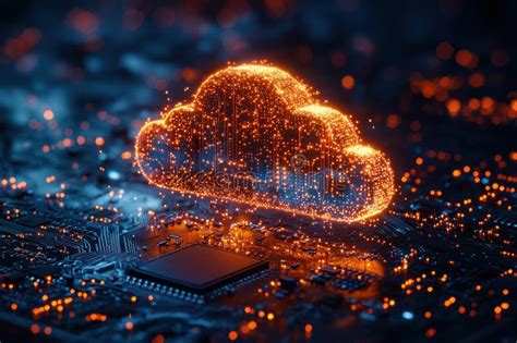 Digital Cloud Concept With Illuminated Circuits And Futuristic Technology Visualization Stock