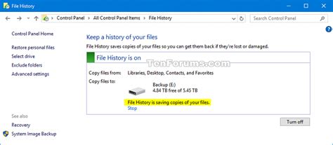 Turn On Or Off File History In Windows Tutorials
