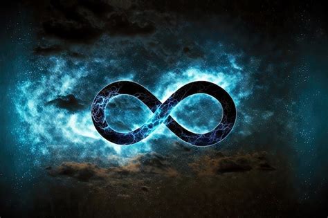 어두운 하늘에 묘사된 푸른 빛 무한대 기호로 조명 프리미엄 사진