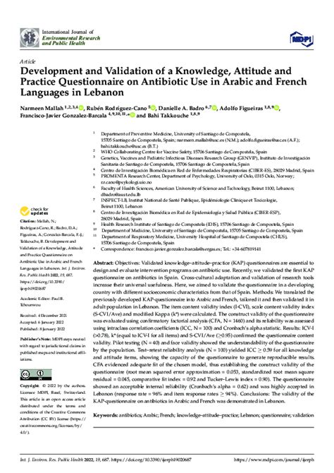 Pdf Development And Validation Of A Knowledge Attitude And Practice Questionnaire On