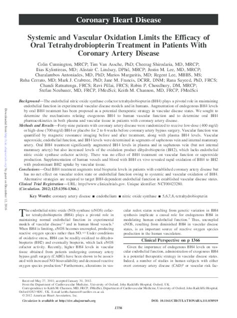 Pdf Systemic And Vascular Oxidation Limits Efficacy Of Oral