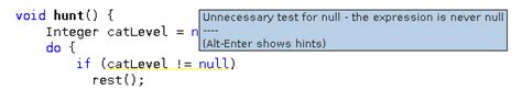 Java Netbeans Tells Me To Remove Null Comparison But That Breaks My Code Stack Overflow