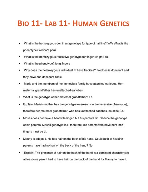 Bio Lab Human Genetics BIO LAB HUMAN GENETICS Studocu