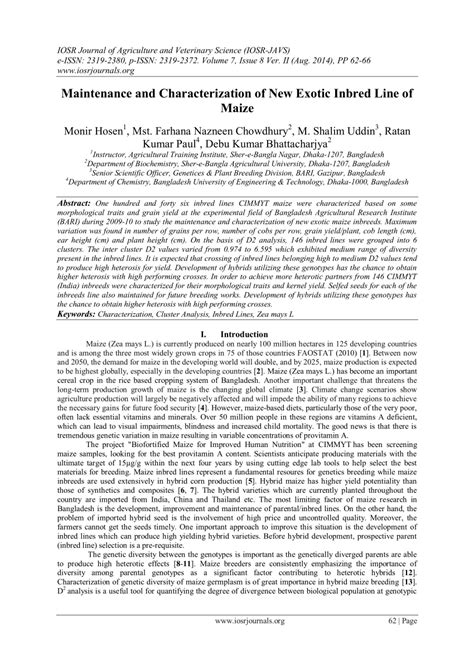 Pdf Maintenance And Characterization Of New Exotic Inbred Line Of Maize