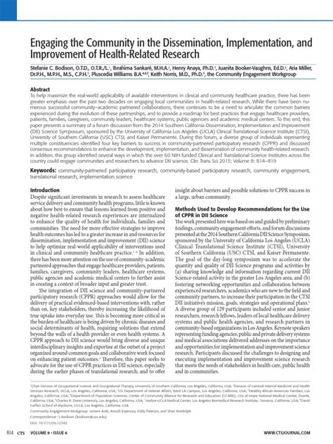 Engaging The Community In The Dissemination Implementation And