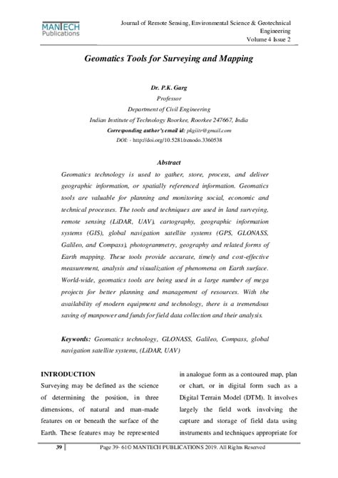 Pdf Geomatics Tools For Surveying And Mapping