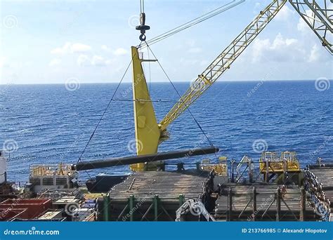 Pipes For Laying A Gas Pipeline On The Seabed Construction Of Offshore Gas Pipeline Stock Image