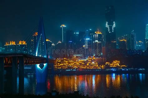City Night View Of Chongqing China The Scenery By The River The