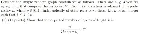 Solved Consider The Simple Random Graph Constructed As Chegg