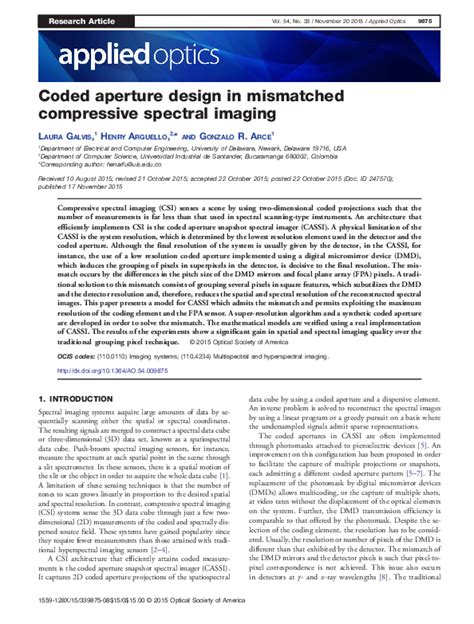 Pdf Coded Aperture Design In Mismatched Compressive Spectral Imaging