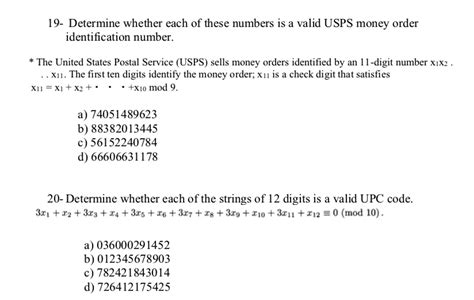19 Determine Whether Each Of These Numbers Is A Valid Usps Money Order Identification Number