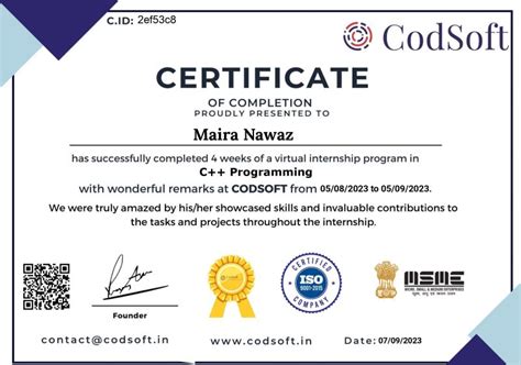 Maira Nawaz On Linkedin Cplusplus Internshipcompletion Codesoft Softwaredevelopment
