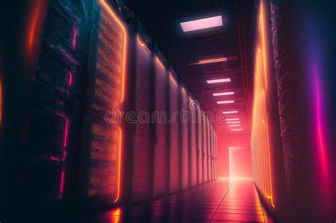 Server Room Data Center With Cinematic Lighting Generative Ai Stock Illustration Illustration