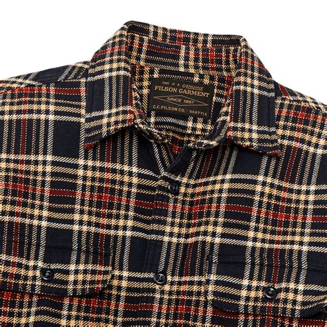 Filson Vintage Flannel Work Shirt Navy Ivory Red