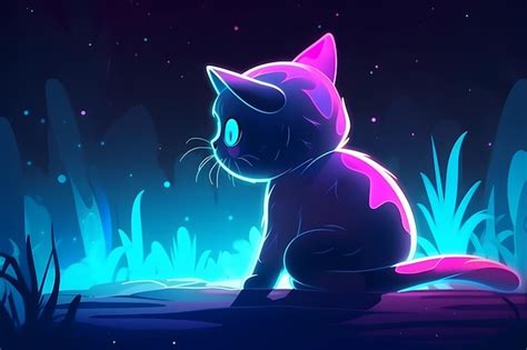 Premium Ai Image Cute Neon Art With A Kitten Neural Network Ai Generated