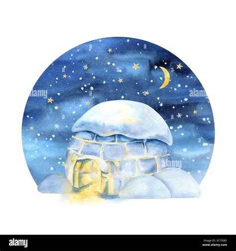 Arctic Inuit Night Northern Composition Igloo With Light Inside