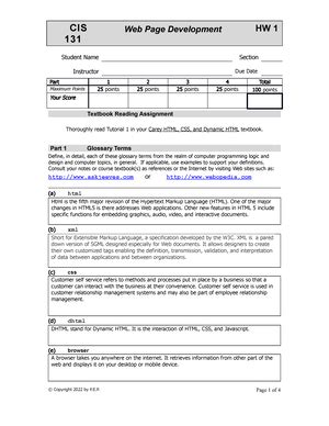 CIS Homework Docx Final Web Page Development HW Babe Name Section Instructor