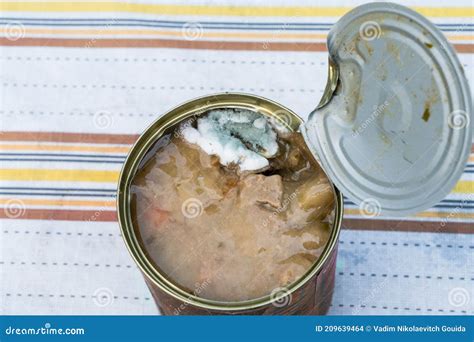 被损坏的狗粮罐头有腐败迹象 库存照片 图片 包括有 腐烂 食物 开放 装于罐中 瓶子 金属 209639464