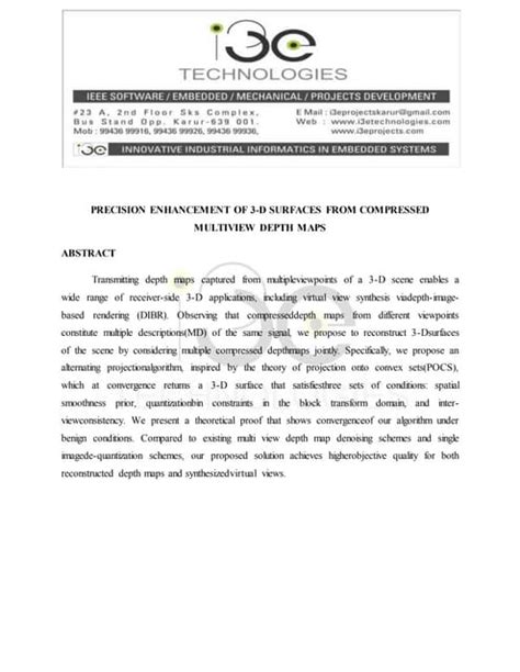 Precision Enhancement Of 3 D Surfaces From Compressed Multiview Depth