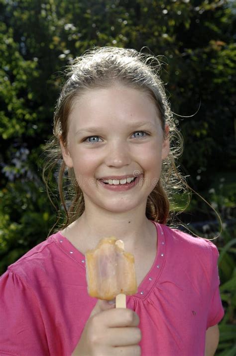 Girl Eating Popsicle Stock Photo Image Of Blue Freeze