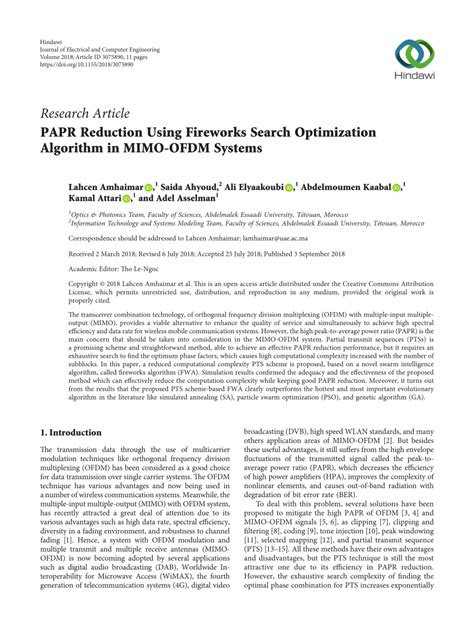 Pdf Papr Reduction Using Fireworks Search Optimization Algorithm In