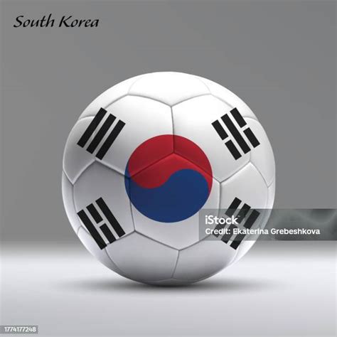 스튜디오 배경에 한국의 국기가있는 3d 현실적인 축구 공 가죽에 대한 스톡 벡터 아트 및 기타 이미지 가죽 검은색 경기 스포츠 Istock