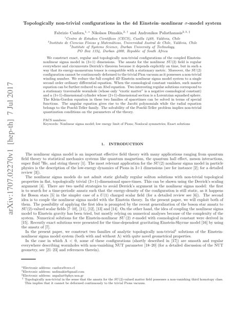 Pdf Topologically Non Trivial Configurations In The 4d Einstein Nonlinear Sigma Model System