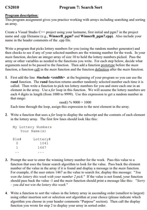 solved cs2010 program 7 search sort program description