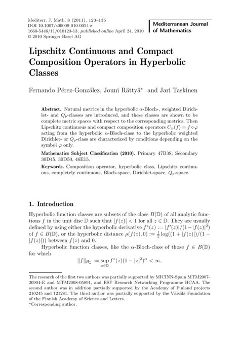 pdf lipschitz continuous and compact composition operators in