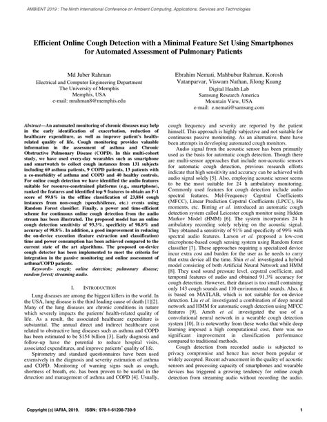 Pdf Efficient Online Cough Detection With A Minimal Feature Set Using