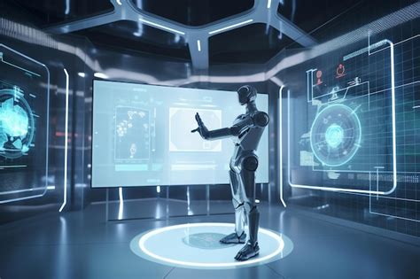 Premium Photo Generative Ai Robot Humanoid Working In Futuristic Office