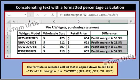 tom urtis on linkedin concatenating text with a formatted percentage