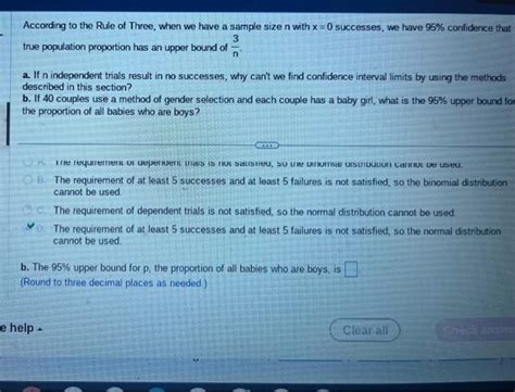 Solved According To The Rule Of Three When We Have A Sample Chegg Com