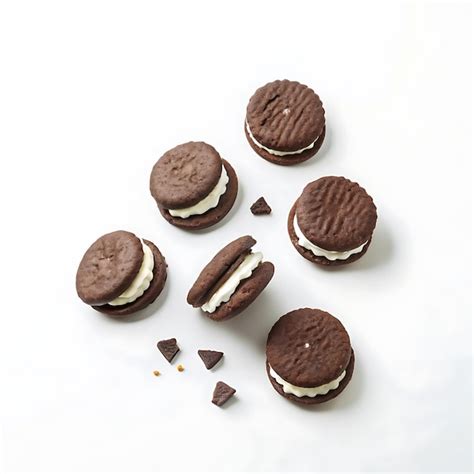 Chocolate Sandwich Cookies With Cream Filling And Chocolate Chips On