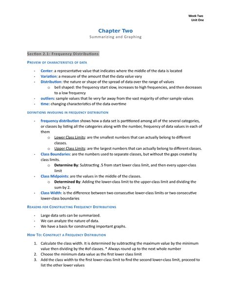 Statistical Methods Chapter Two Unit One Chapter Two Summarizing And Graphing Section