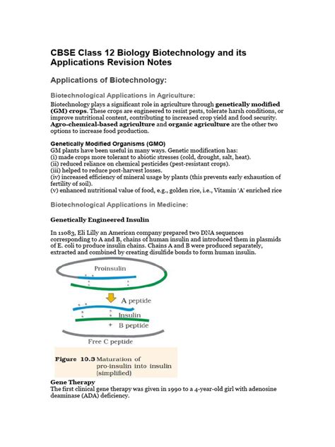 Cbse Class 12 Biology Chapter 10 Biotechnology And Its Applications Revision Notes Pdf