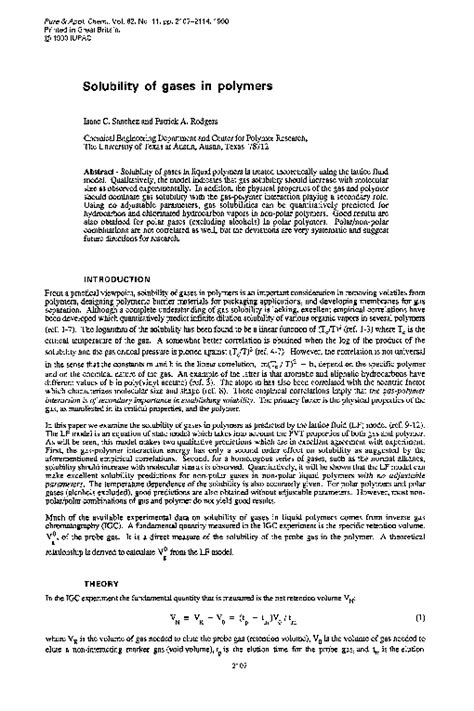 Pdf Solubility Of Gases In Polymers