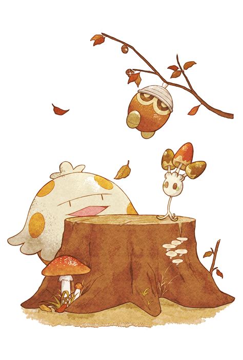 Shroomish Morelull And Seedot Pokemon Drawn By Mozuku1313 Danbooru