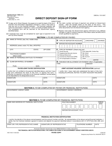 Direct Deposit Sign Up Form Ssa Free Download