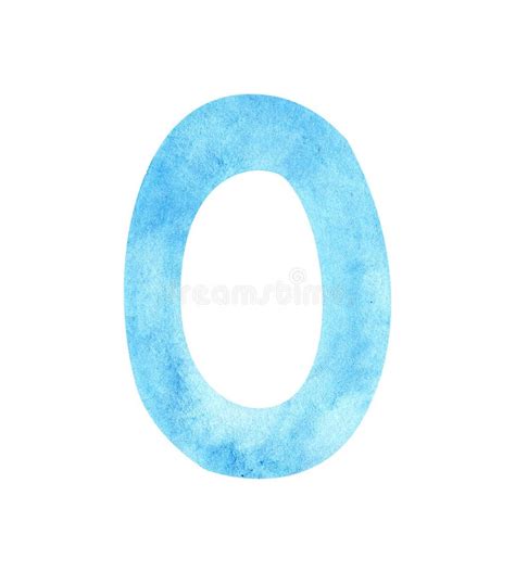 Watercolor Blue Zero Number Isolated On White Stock Illustration