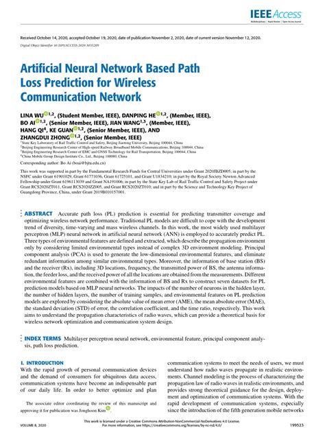 Pdf Artificial Neural Network Based Path Loss Prediction For Wireless Communication Network