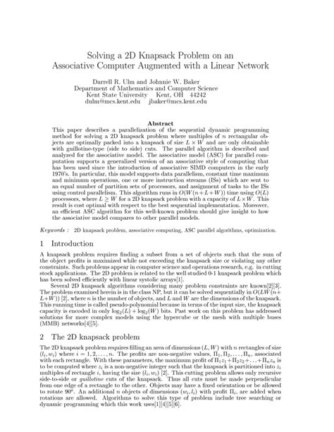Pdf Solving A 2d Knapsack Problem On An Associative Computer